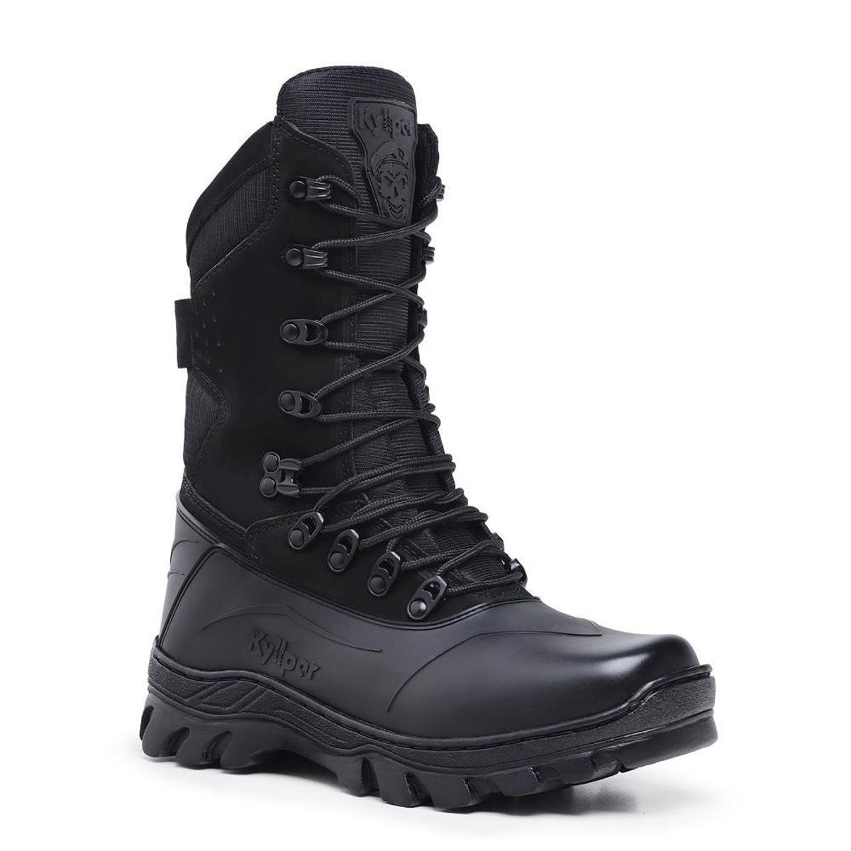 Coturno Militar Masculino Couro Cano Alto Tratorado Confort - Preto | Netshoes