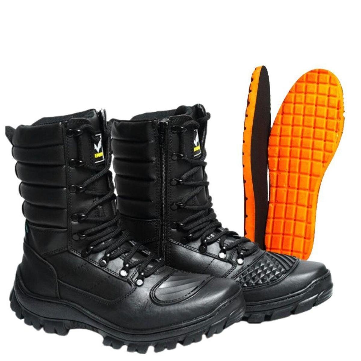 Coturno Militar Masculino Solado Tratorado C/ Palmilha Em Gel Motoqueiro Cano Médio Costurado ...