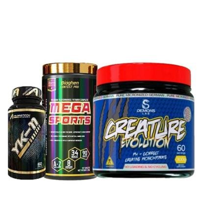 creatina creature evolution 300g demons lab + mega sports bioghen + yk ...