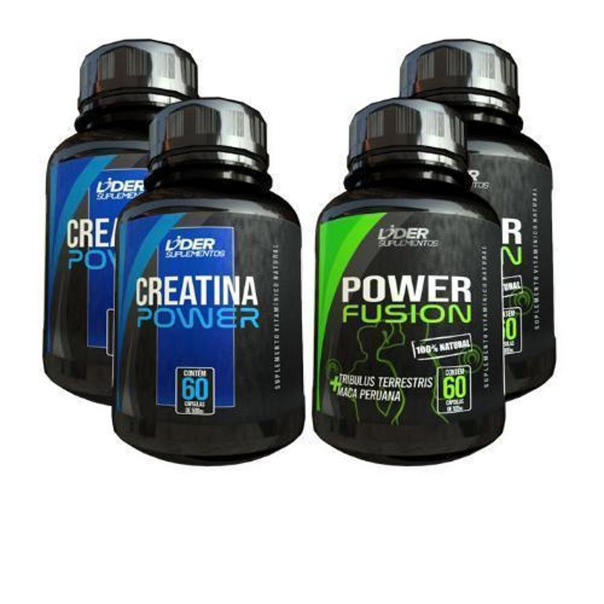Creatina e Power Fusion - 60 cápsulas De 500mg kit com 4 potes ...