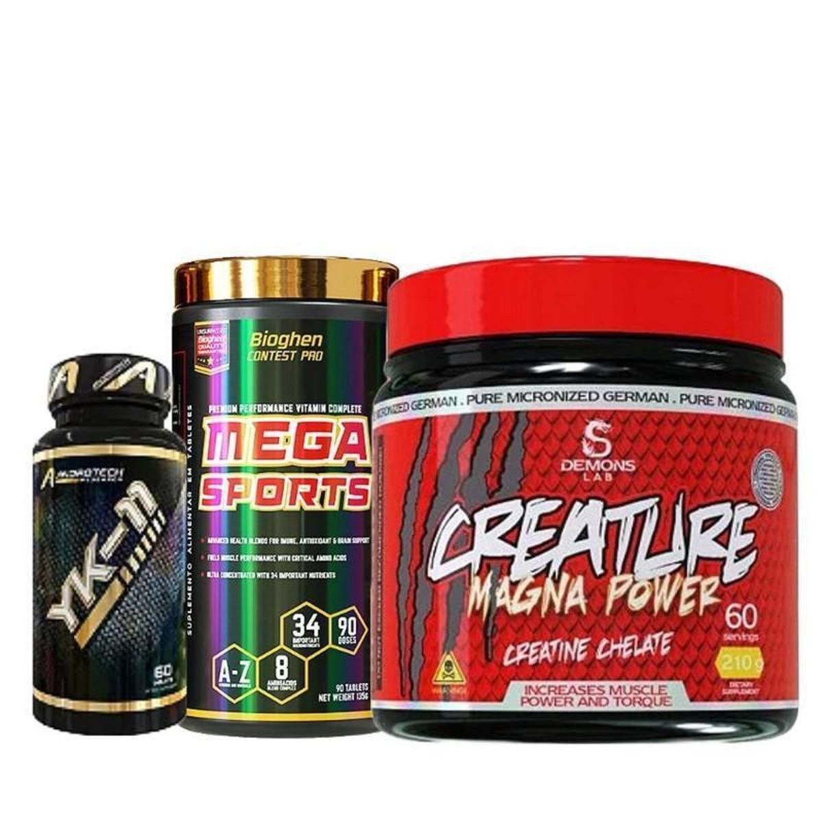 creatina magna power 210g demons lab +mega sports bioghen + yk eleven ...