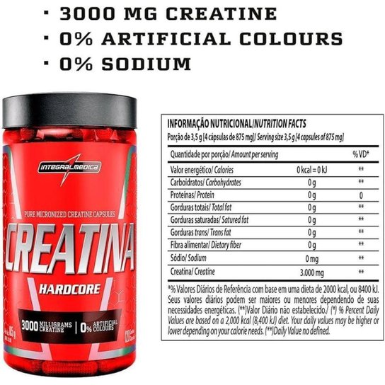 Creatina Monohidratada Hardcore Pura 120 Cáps Integralmedica ...