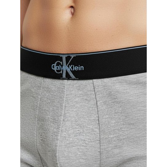 Cueca Calvin Klein Low Rise Trunk Cotton New Re Issue Blue Logo Cinza ...