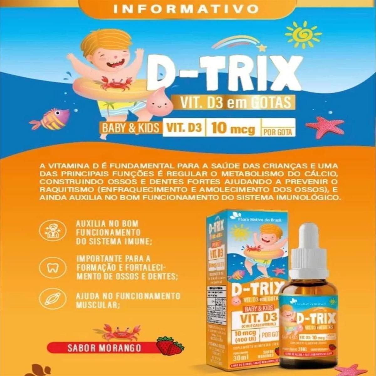 D-trix Vitamina D3 para Crianças Em Gotas 30ml 10mcg Sabor Morango ...