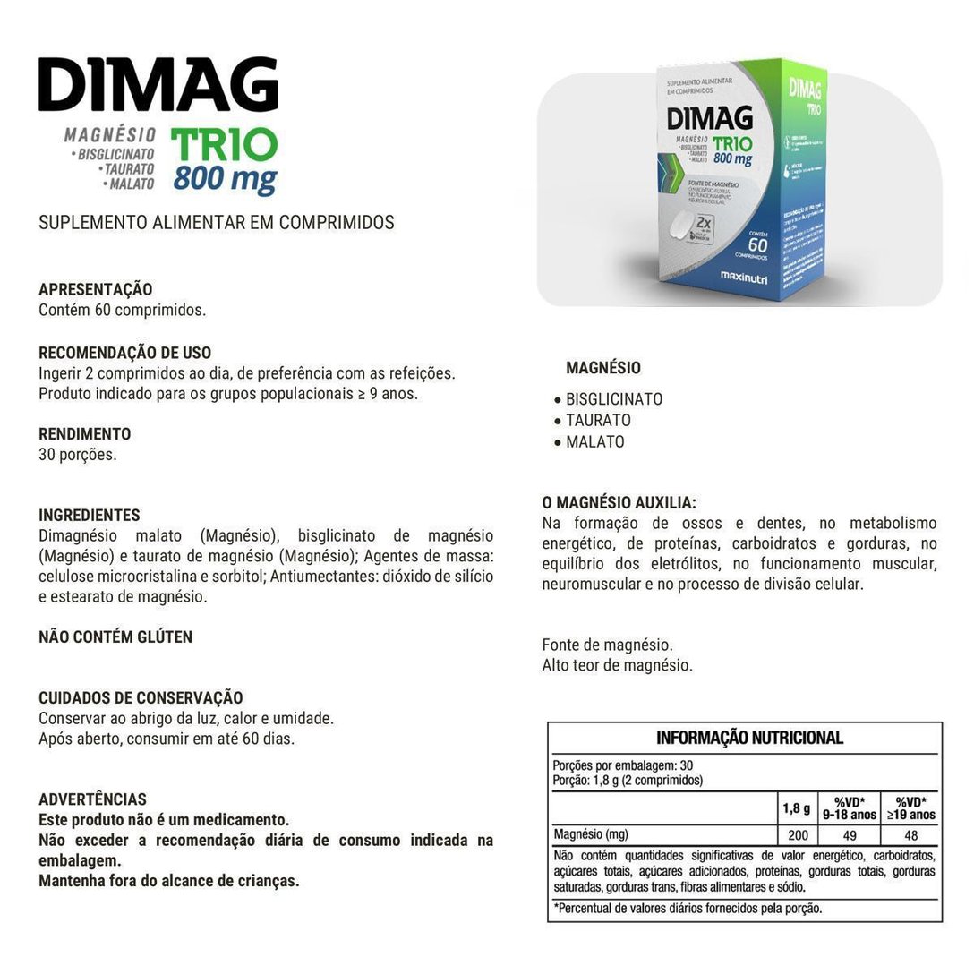 Dimag Trio Magnésio Bisglicinato Taurato e Malato 60 Caps Maxinutri ...