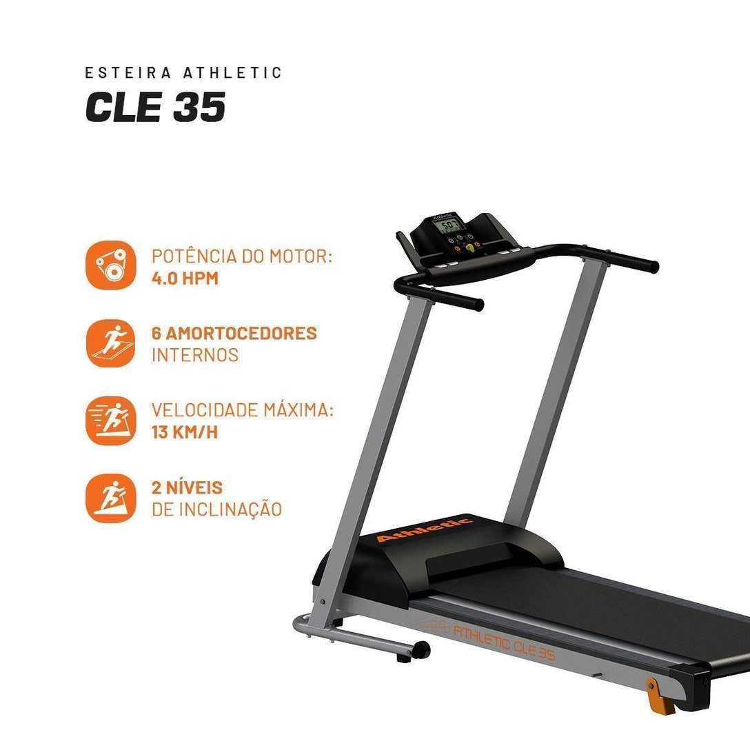 Esteira Elétrica Athletic CLE 35 Residencial Bivolt 13km/h - Cinza ...