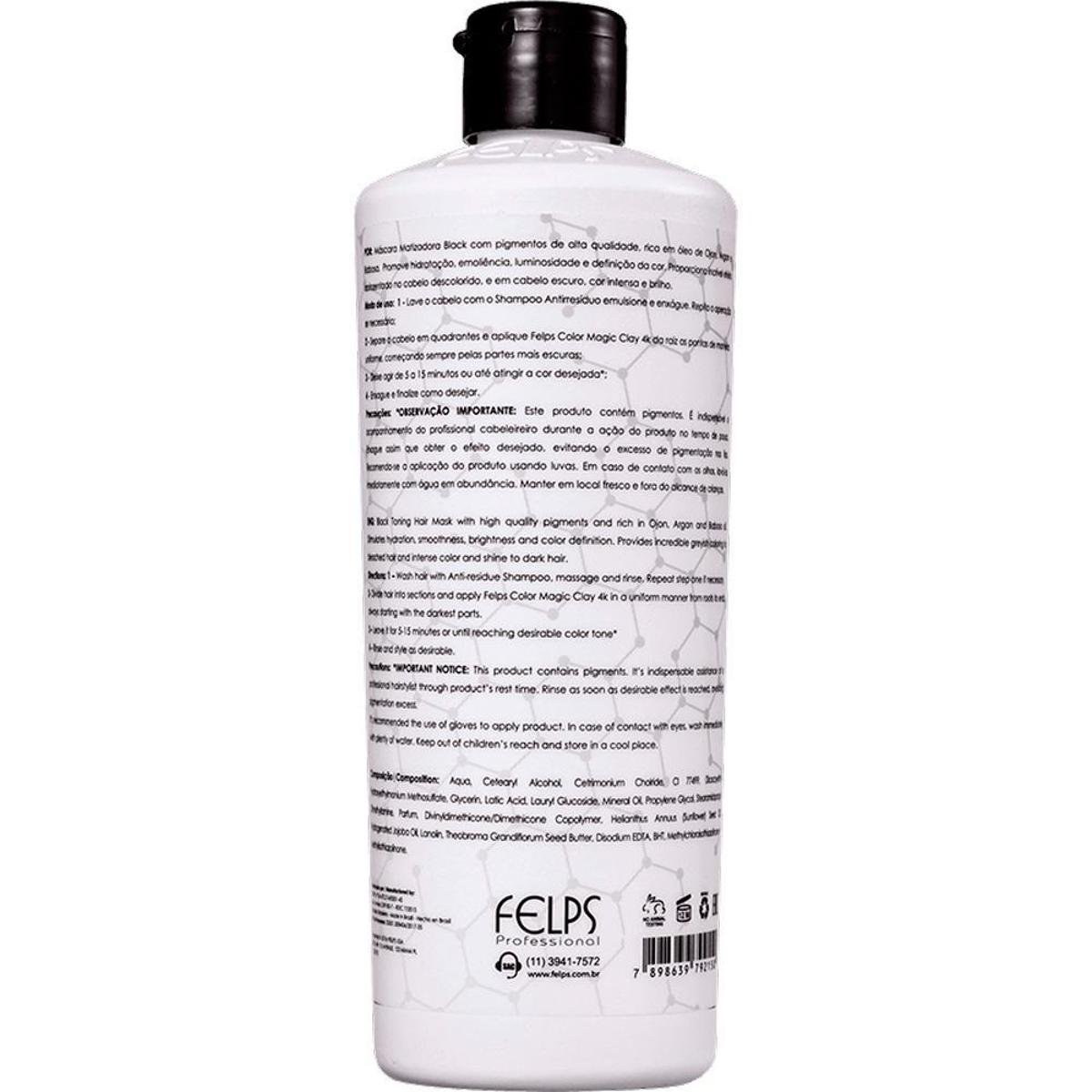 Felps Color Magic Clay 4K - Máscara Matizadora Black Efeito Cinza 500ml ...