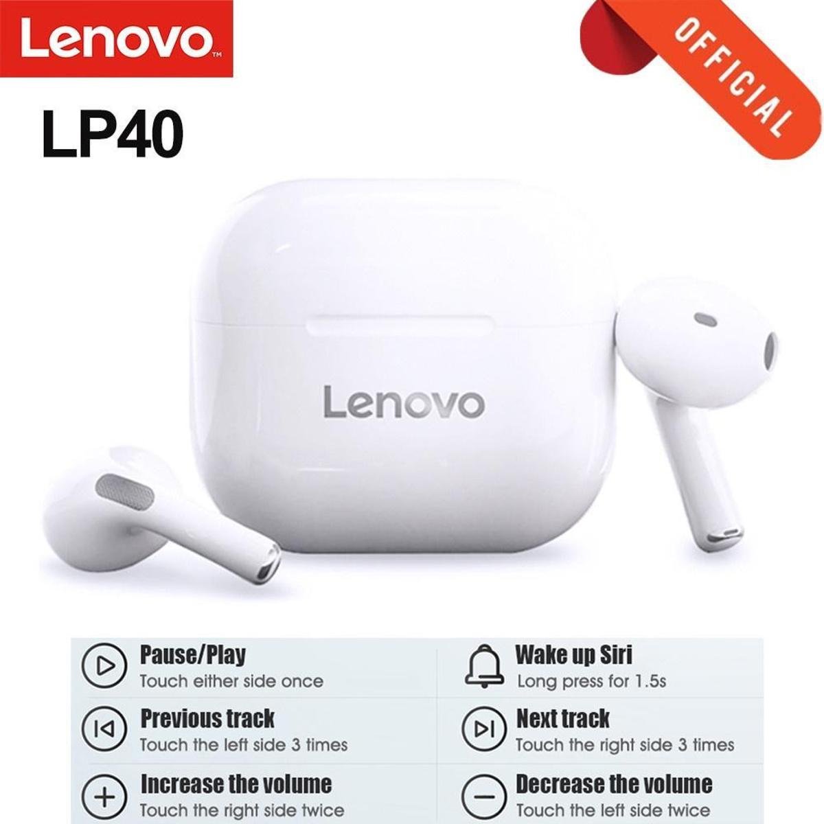 Fone de Ouvido LP40 in-ear sem fio Bluetooth Lenovo LivePods LP40 - Branco | Netshoes