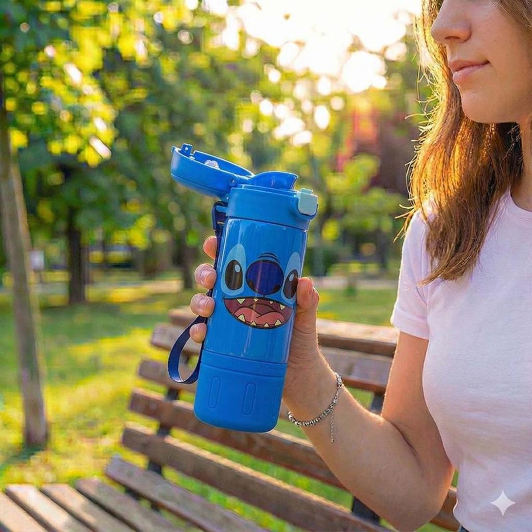Garrafa Térmica Inox Canudo Alça STITCH 450ML Zona Criativa - Azul ...