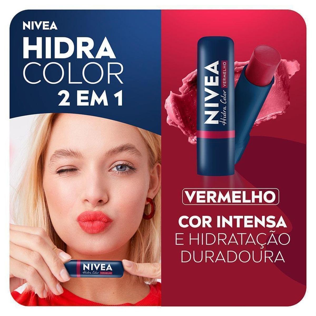 Hidratante Labial 2 em 1 Nivea Hidra Color Vermelho - Incolor | Netshoes