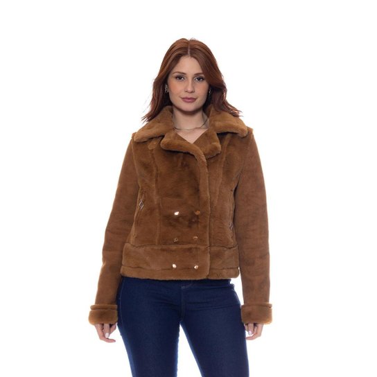Jaqueta Crocker Camurça Forrada Pelo Feminina - Caramelo | Netshoes