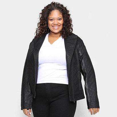 Jaqueta Kedio Matelassê PU Plus Size Feminina - Preto | Netshoes