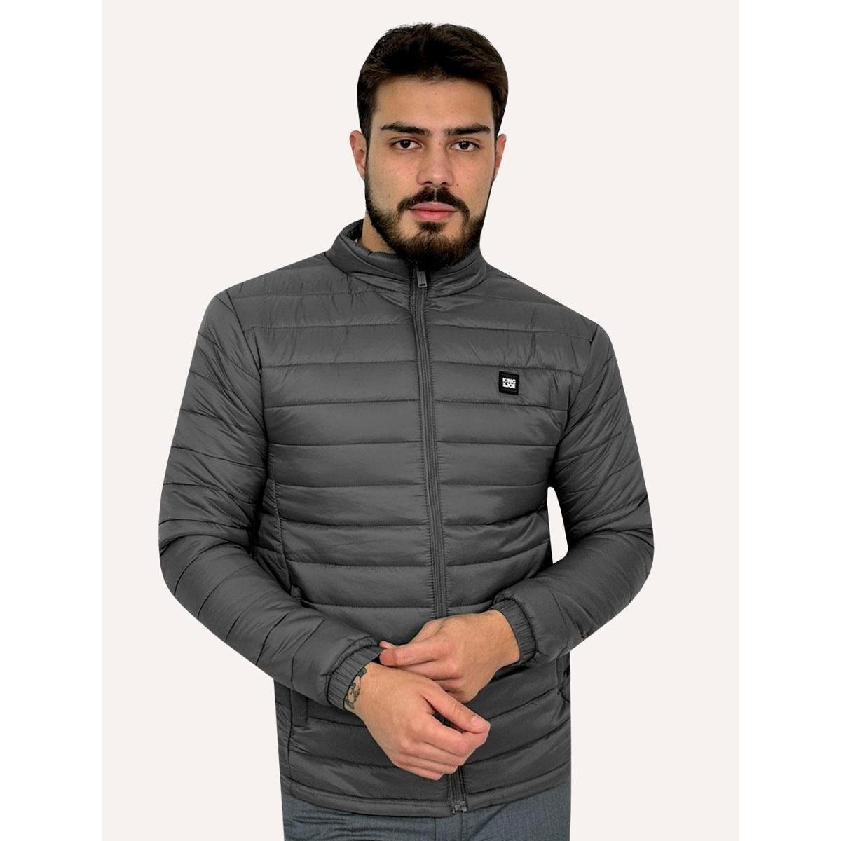 Jaqueta King & Joe Masculina Nylon Puffer Gola Cinza - Cinza | Netshoes