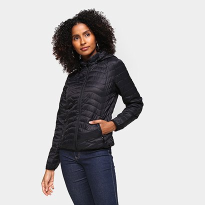 Jaqueta Nylon Puff SeV Com Capuz Feminina - Preto | Netshoes