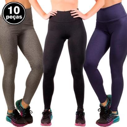 KIT 10 Calça Legging Lisa Serra e Mar Cós Alto Suplex Academia Cintura ...