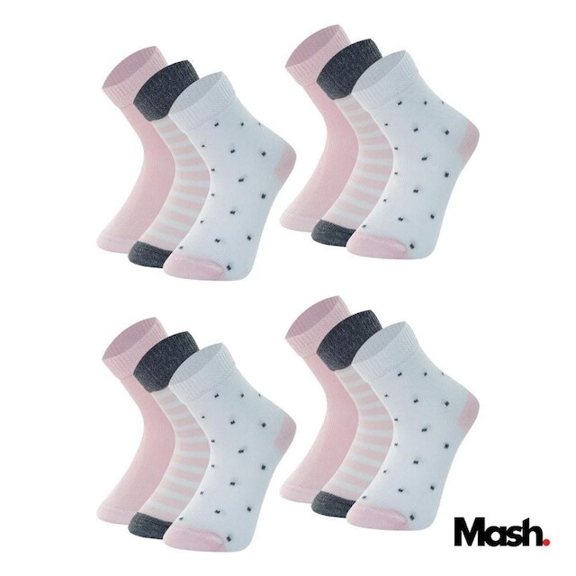 Kit 12 Pares Meias Mash Cano Médio Infantil Estampadas - Rosa | Netshoes