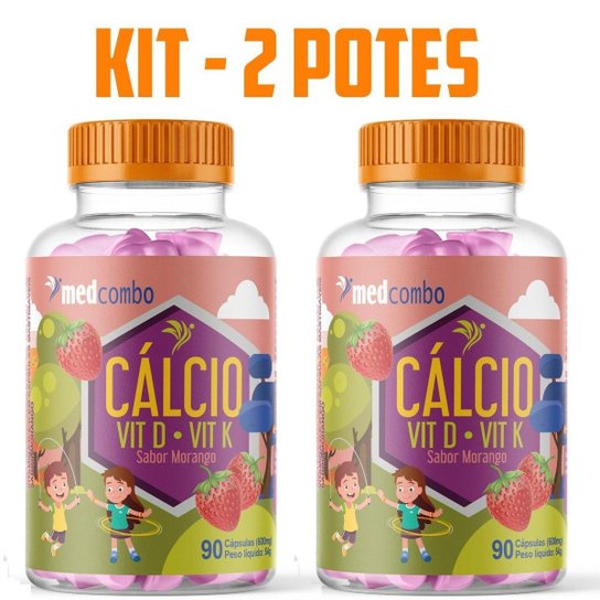 Kit 2 Cálcio Kids 90 Capsulas Sabor Morango 600mg Medcombo - Rosa ...