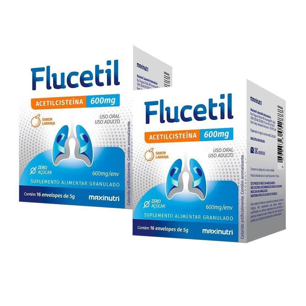 Kit 2 Expectorante Flucetil Acetilcisteina 600mg saches - Laranja ...