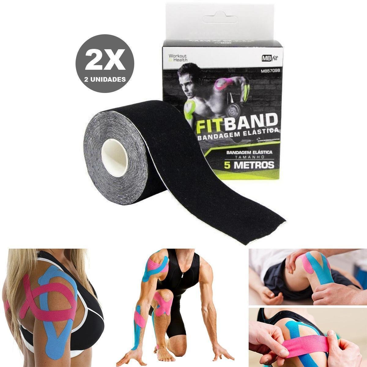Kit 2 Fitas Bandagem Elastica Mb Fit Fita Adesiva Funcional - Preto ...