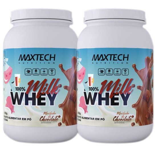 Kit 2 Milk Whey 100% Maxtech Suplemento Academia Gym 900g Cor:;Gênero:Unissex;Tamanho:900g ...