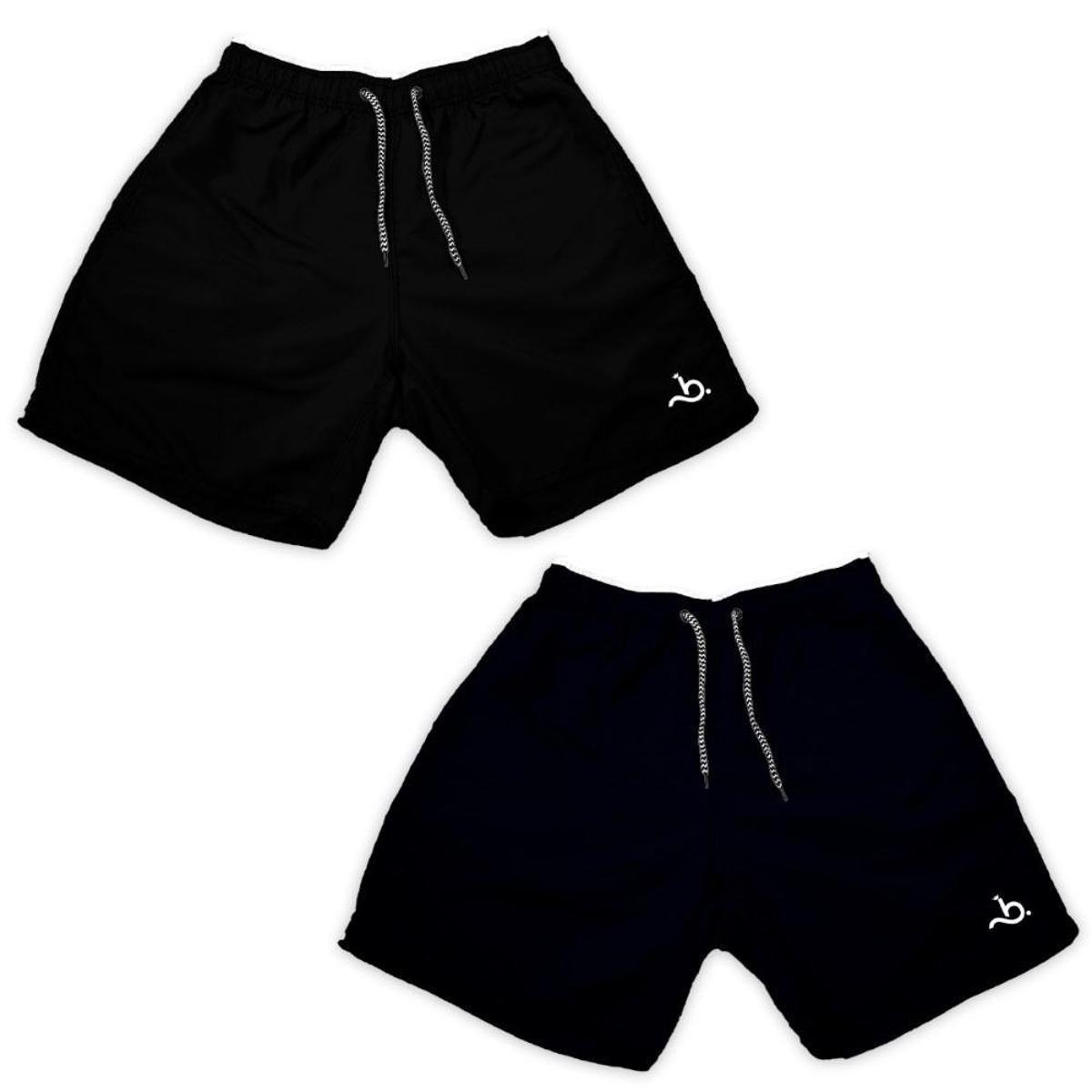 Kit 2 Shorts Masculino Liso e Azul Curto Praia Calção - Preto | Netshoes