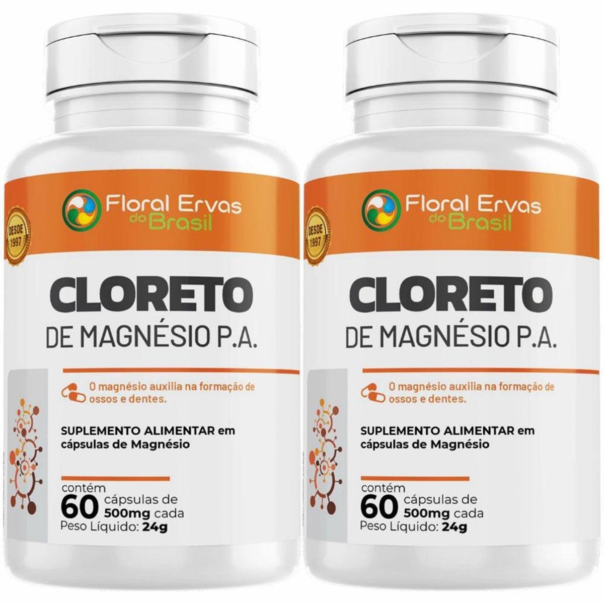 Kit 2x Cloreto de Magnésio P.A - (60 Capsulas cada) - Floral Ervas do Brasil - Natural. | Netshoes
