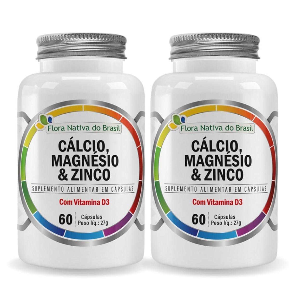 Kit 2x Cmz (Cálcio, Magnésio, Zinco e D3) 500mg 60 Cápsulas Flora ...