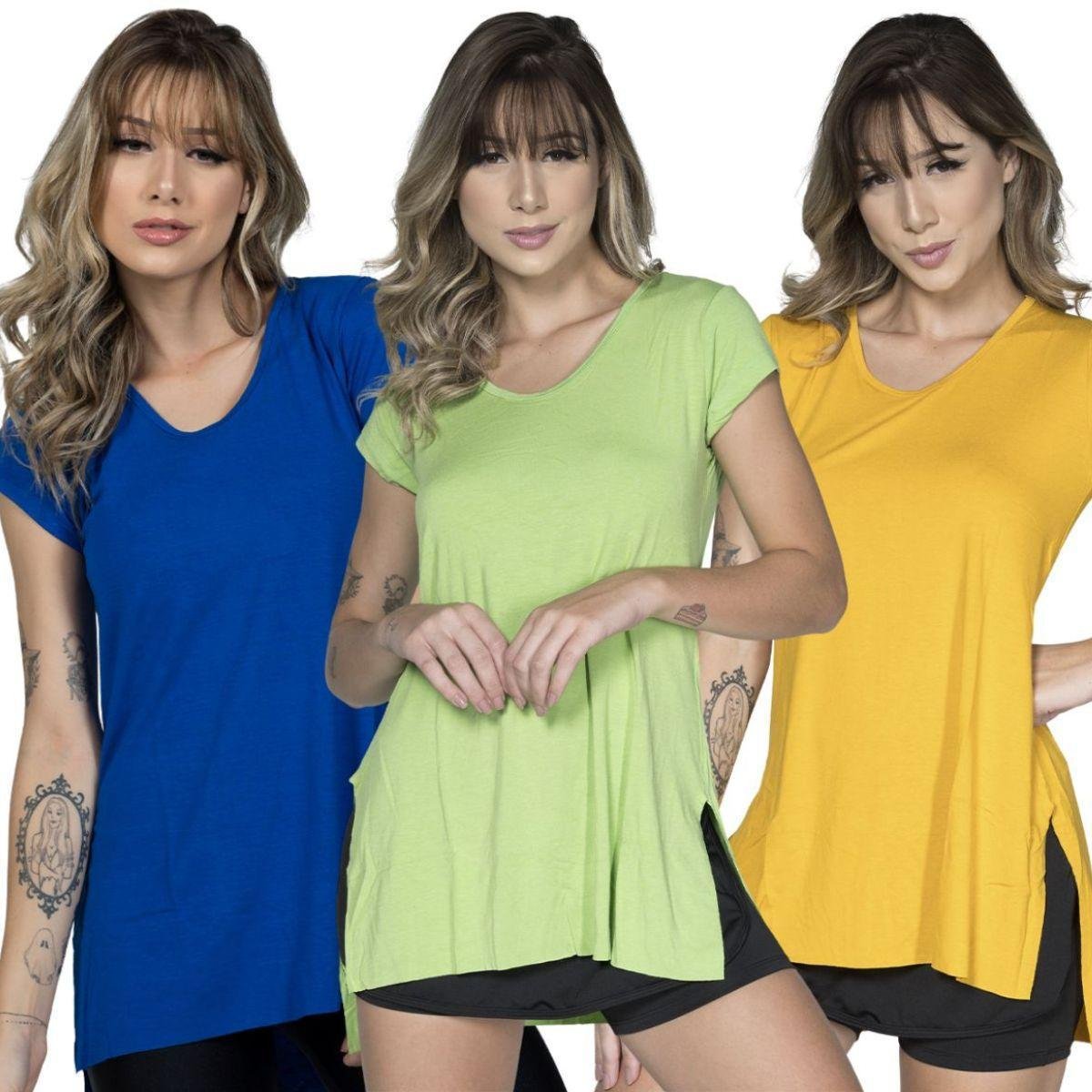 KIT 3 Blusa Ju Fitness Sobre Legging Lisa Serra e Mar Tapa Bumbum ...