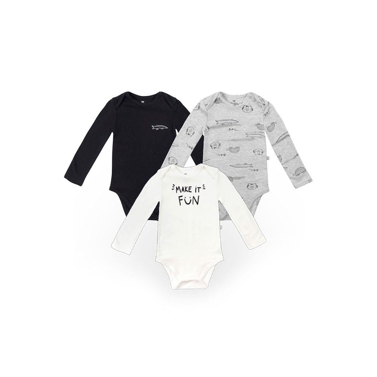 Kit 3 Bodies Bebê Unissex Manga Curta - 58HL1JEN12 - Preto | Netshoes