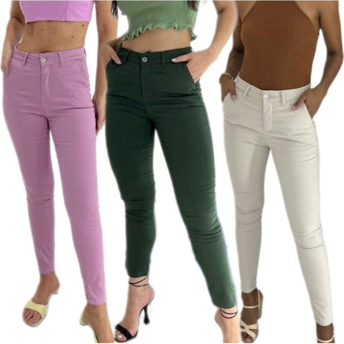 Kit 3 Calças de Sarja Feminina Elegância e Versatilidade - Sortido ...