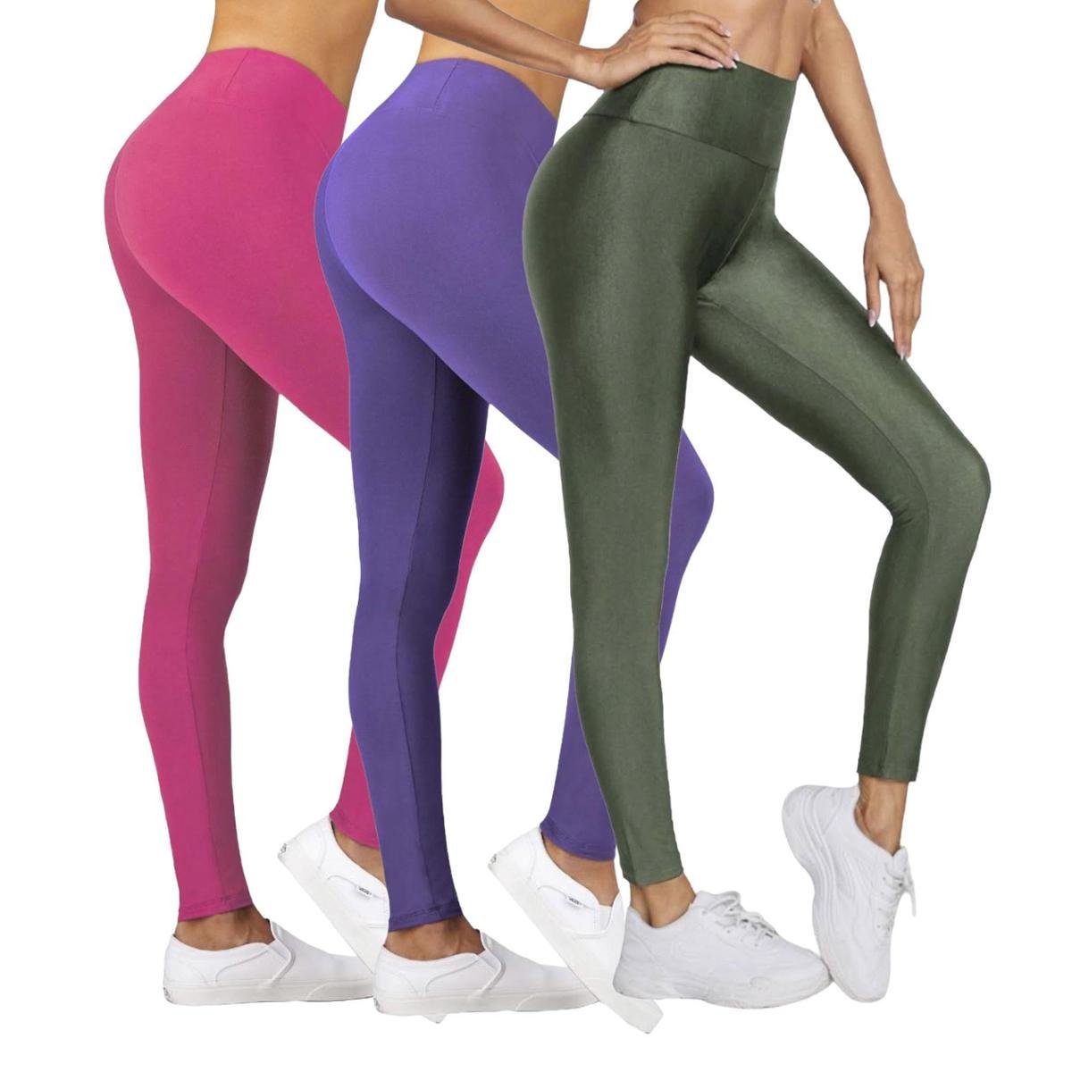 Kit 3 Calças Legging BÁSICAS COLORIDAS Leg Fitness Academia Corrida ...