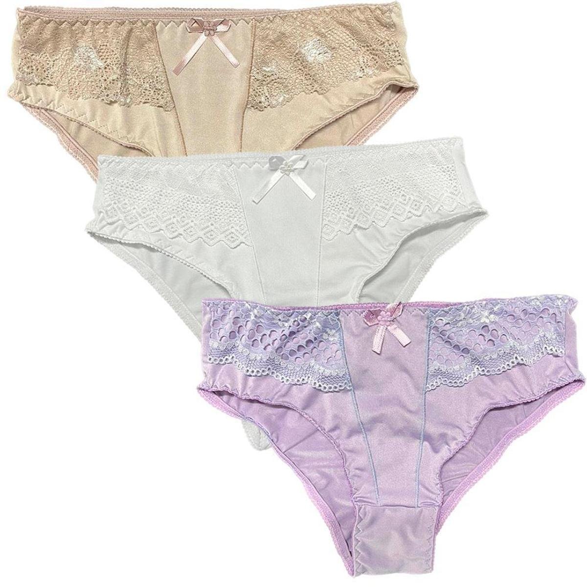 Kit 3 Calcinhas Calçola Senhora Com Renda Frishop Microfibra Lisa ...