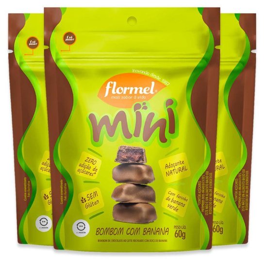 Kit 3 Mini Bombom Banana Flormel 60g - undefined | Netshoes