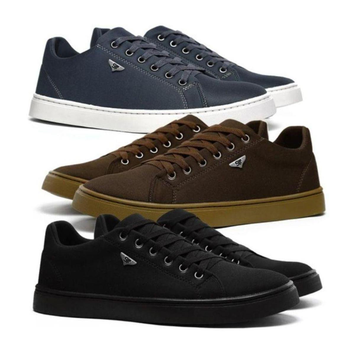 Kit 3 Pares de Tenis Masculino Casual Moderno - Cinza - Preto | Netshoes