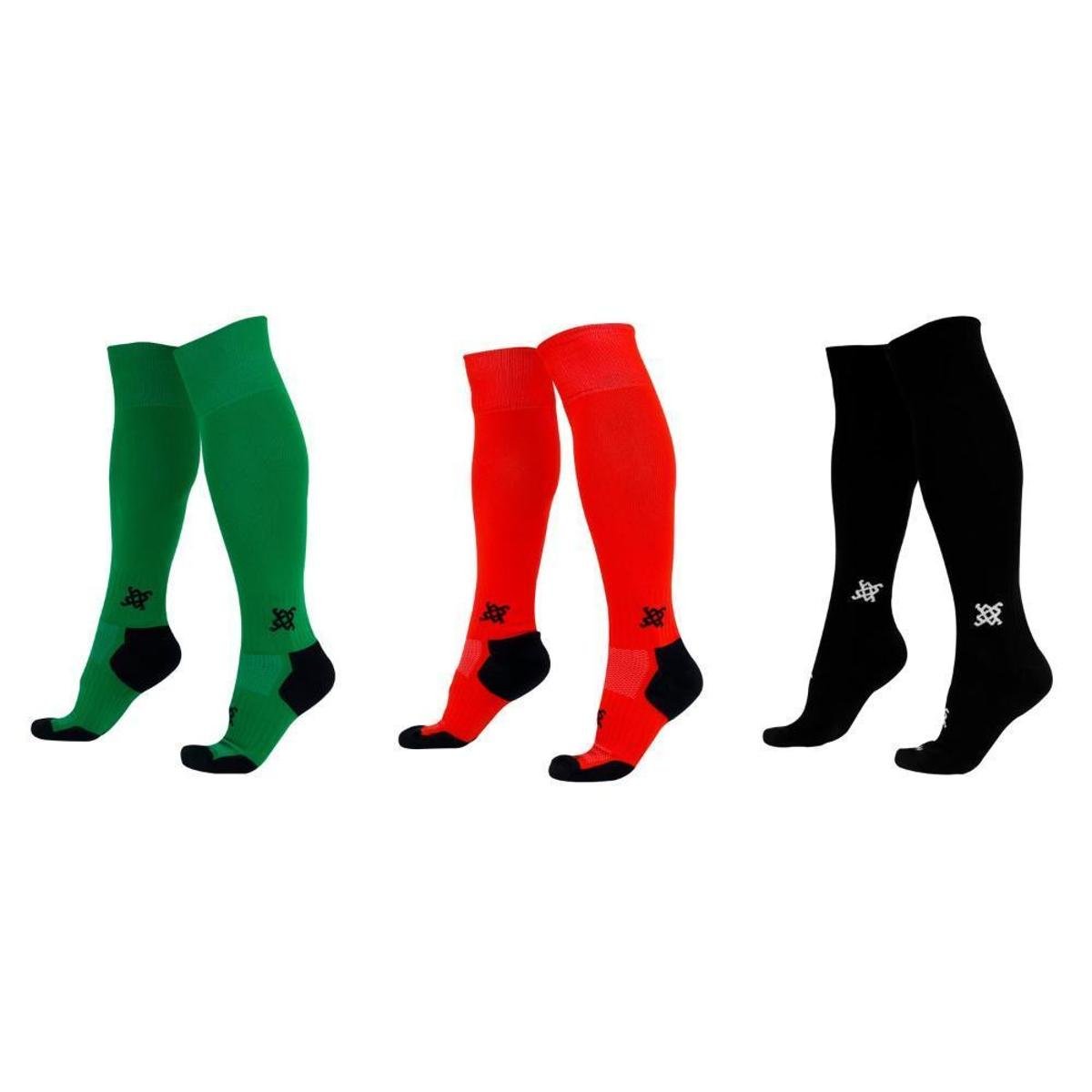 Kit 3 Pares Meião de Futebol HUPI Classic Dry Verde Vermelho e Azul ...