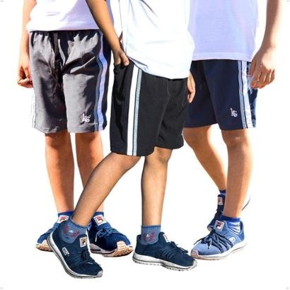 KIT 3 Short Infantil Bermuda Escolar Tactel Com Elastano - Colorido ...
