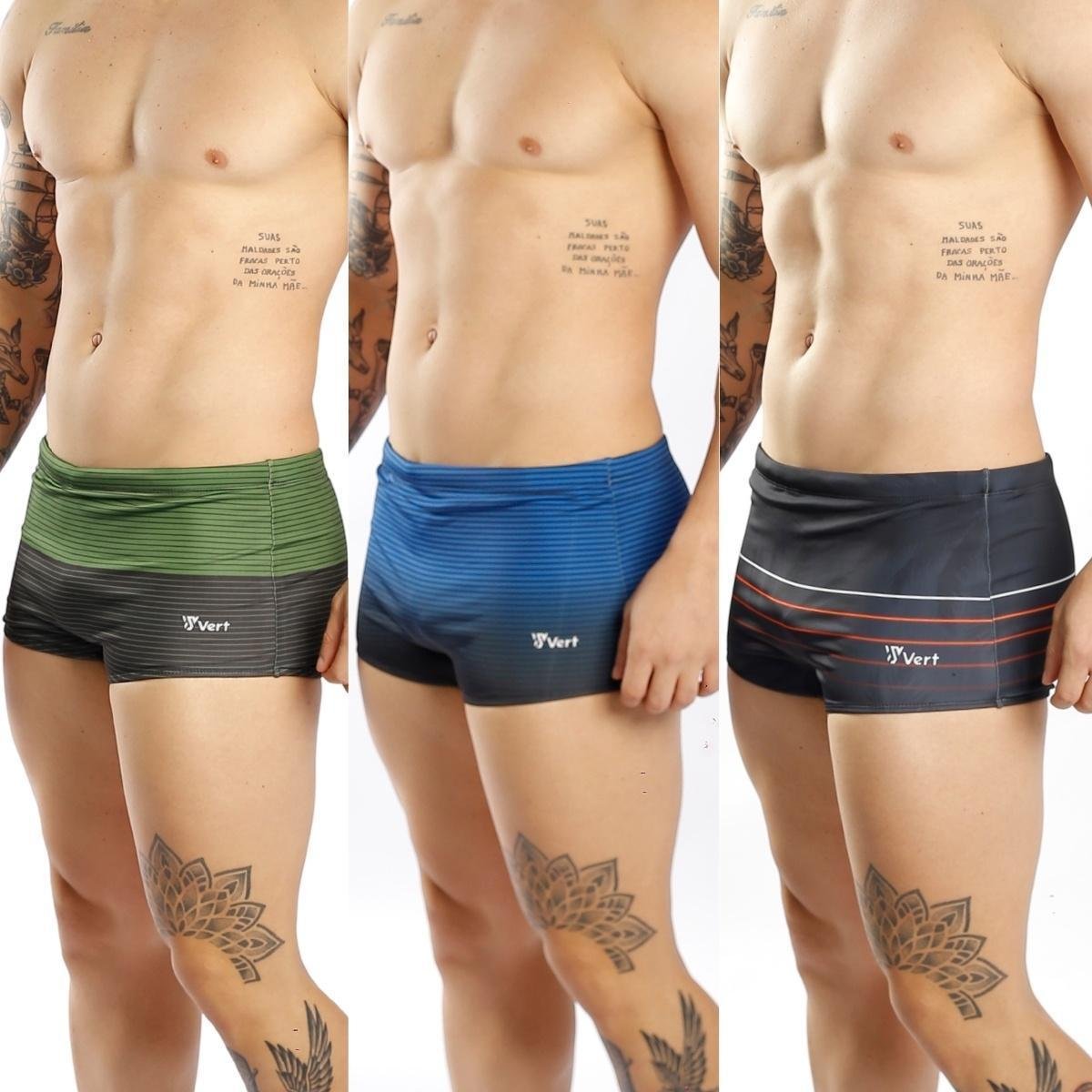 Kit 3 Sungas Masculina Boxer Estampadas Forrada Praia Verão - Vermelho ...