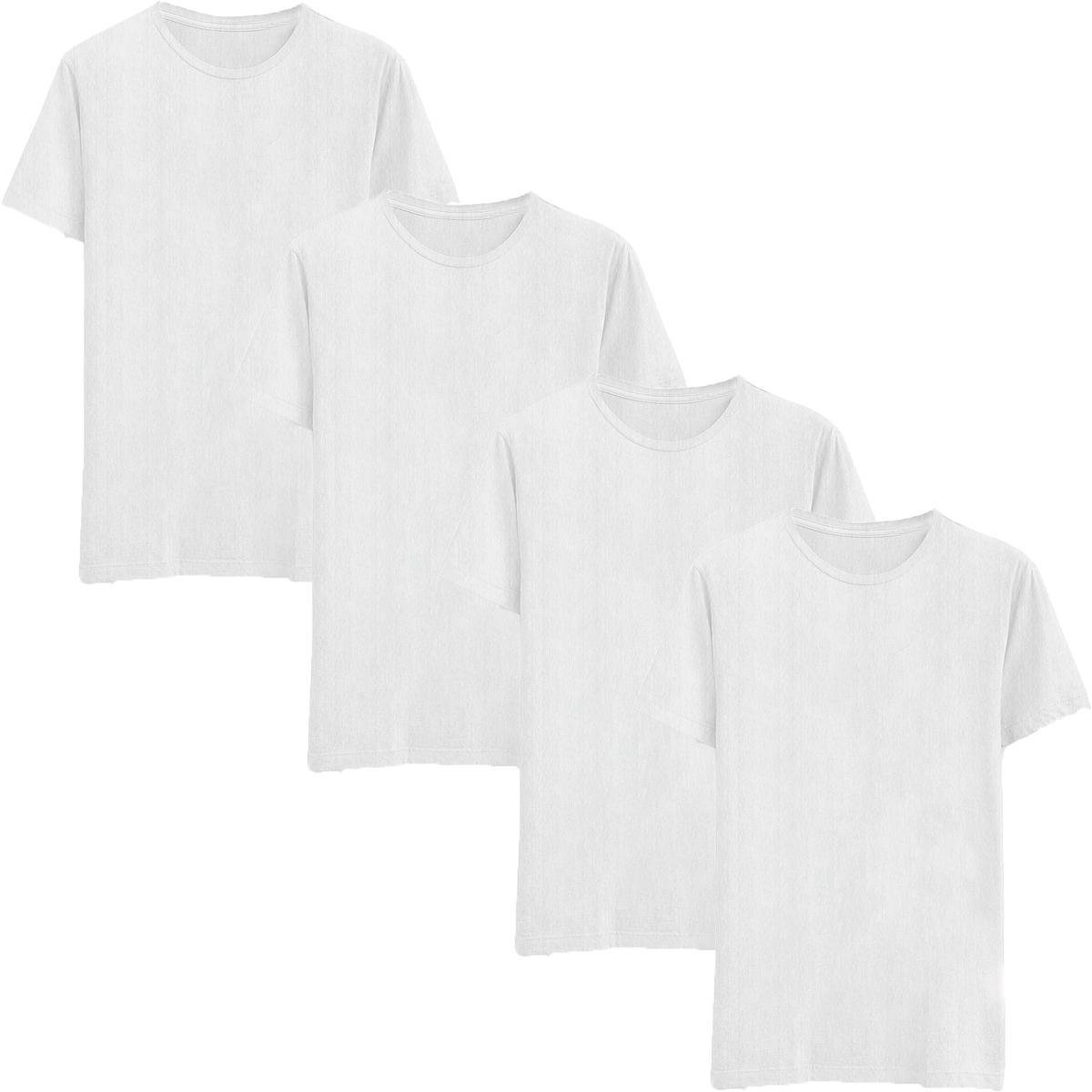 Kit 4 Camisetas Branca Masculina Gola Redonda Premium Básica - Branco ...
