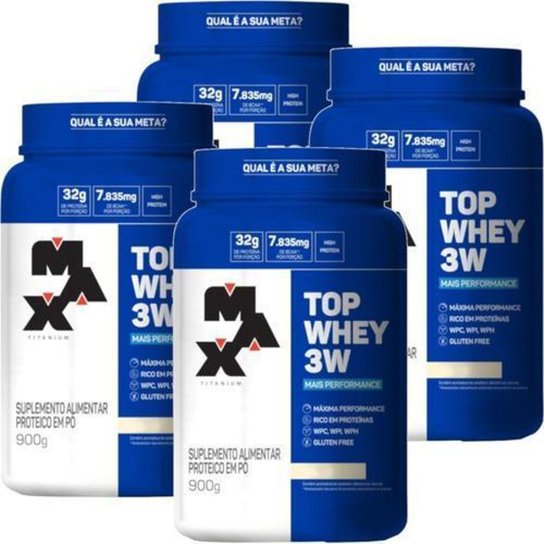 Kit 4x Top Whey Protein 3w 900g Max Titanium Wpi + Wpc + Wph - Baunilha - undefined | Netshoes