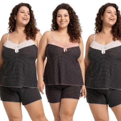 KIT 5 Baby Doll Liganete Rendado Plus Size Estampado Vekyo Roupa Para Dormir Linha Noite ...
