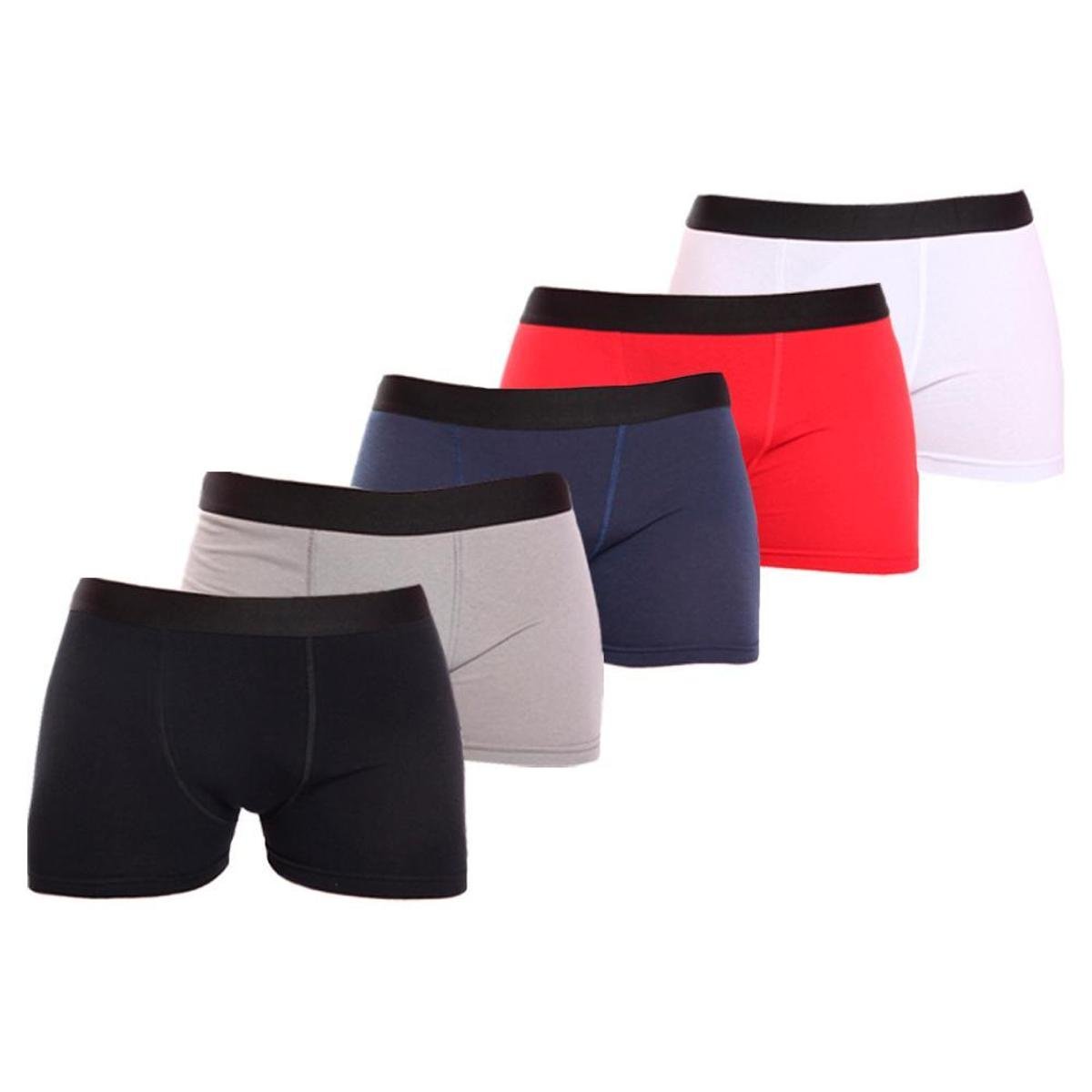 Kit 5 Cuecas Boxer Lisa Cotton Algodão Box Premium - Colorido | Netshoes