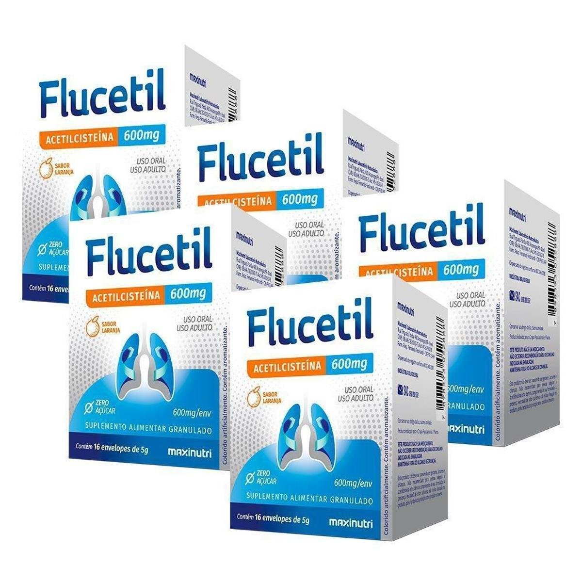 Kit 5 Expectorante Flucetil Acetilcisteina 600mg saches - Laranja ...
