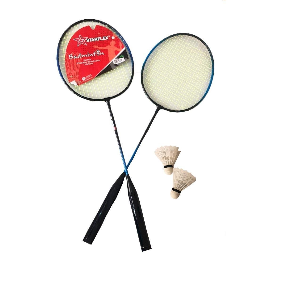 Kit Badminton Starflex Sports 2 Raquetes e 2 Petecas - Preto | Netshoes
