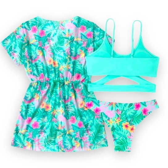 Kit Biquíni Juvenil 3 Peças Moda Praia Piscina Verão C Saida - Verde ...