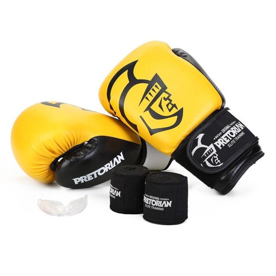 Kit Boxe Luva Pretorian Elite Training 14OZ Bucal e Bandagem Vermelho ...