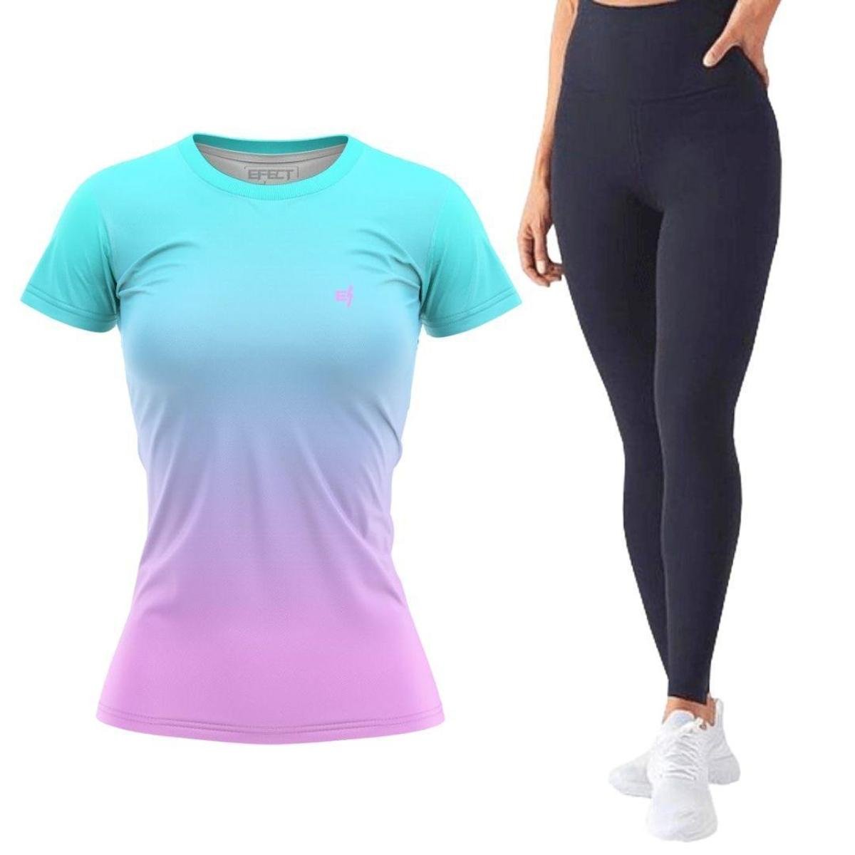 Kit Camisa Feminina Academia Blusa Fitness Calça Legging Grossa Cós ...