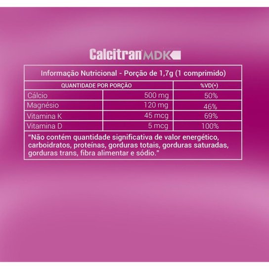 Kit com 2 Calcitran Mdk 1000UI Vitaminas K2 60 Comprimidos - N/A | Netshoes