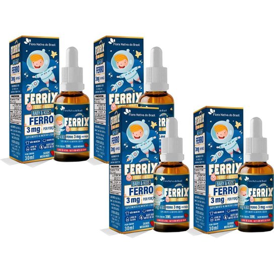 Kit Com 4 FERRIX Suplemento de Ferro em Gotas Kids 30ml Flora Nativa ...