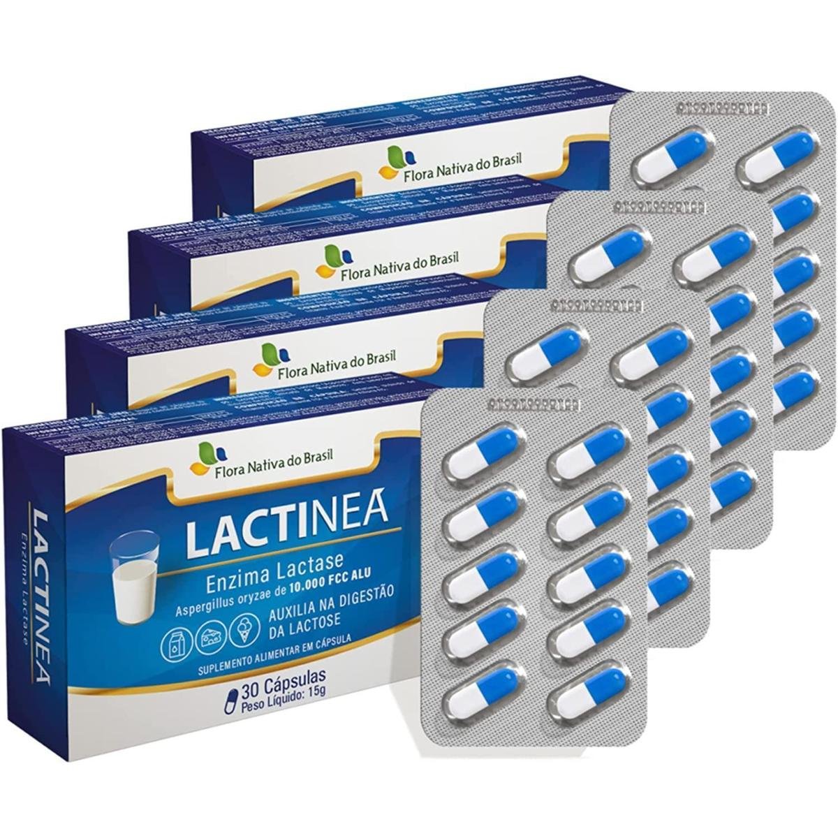Kit Com 4 - Lactinea Enzima L@ctase 30 Capsulas de 500mg Flora Nativa ...