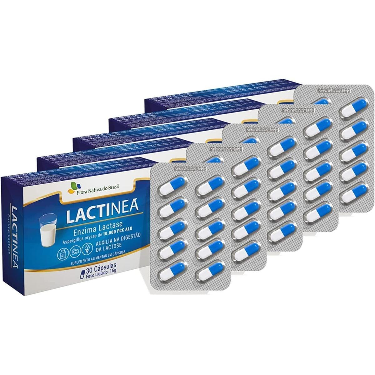 Kit Com 5 - Lactinea Enzima L@ctase 30 Capsulas de 500mg Flora Nativa ...